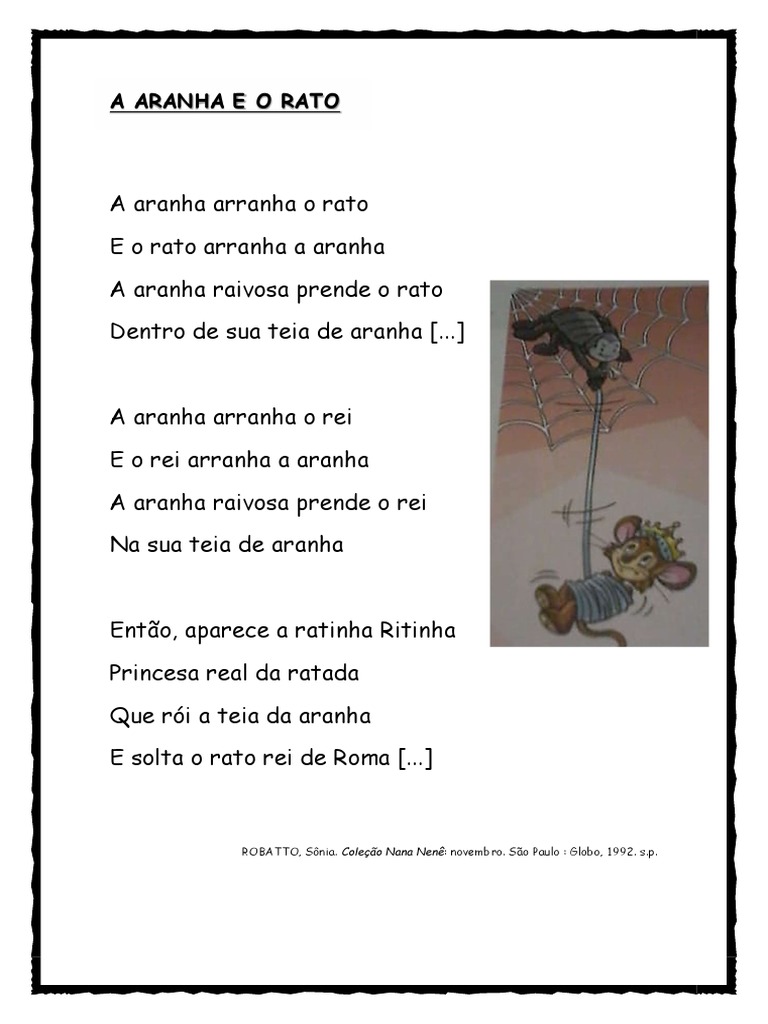 Aranha e Rato: Poema Infantil e Atividades | PDF