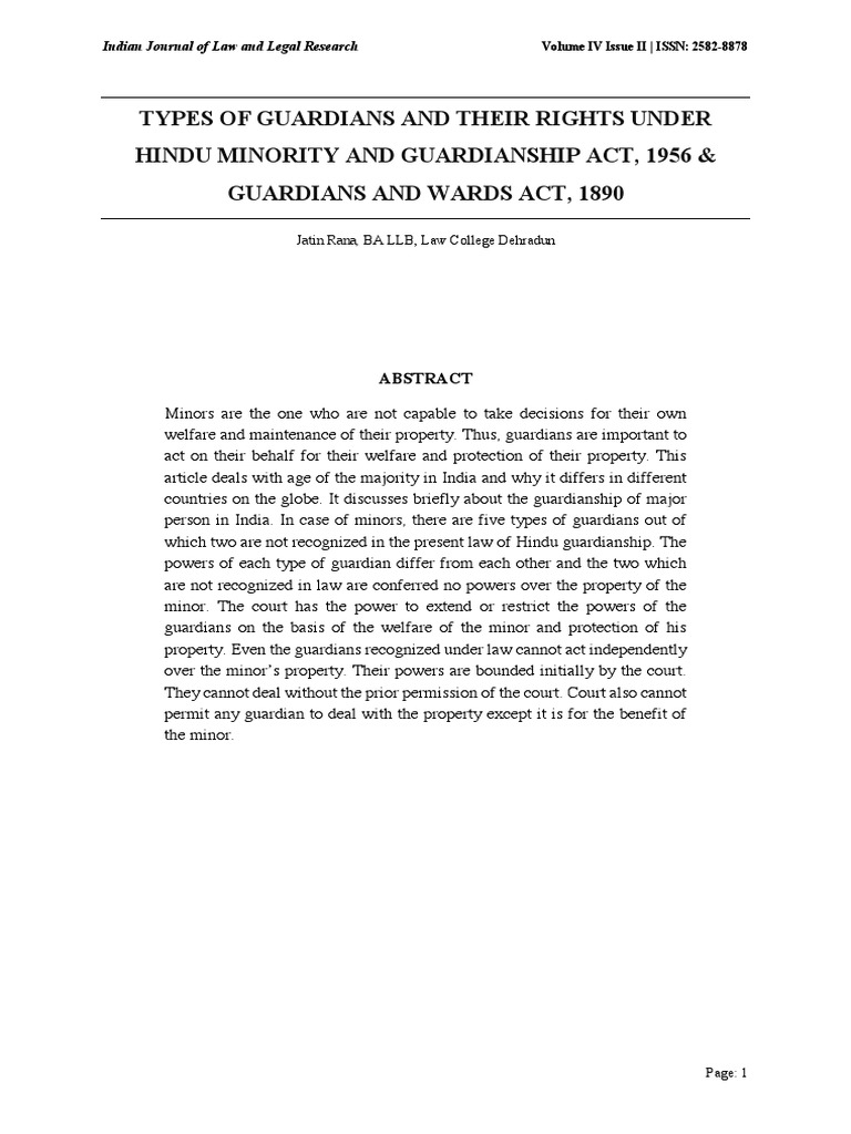 Types of Guardians and Their Rights Under Hindu Minority and ...