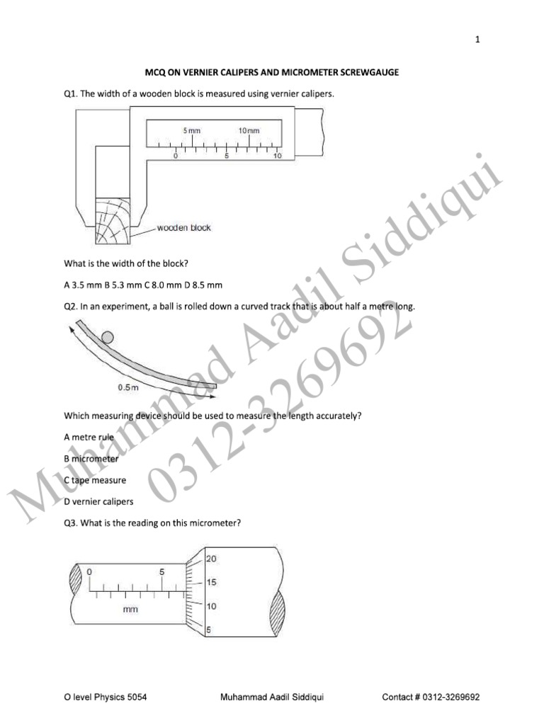 Vernier Caliper and Micro Meter MCQs | PDF | Teaching Methods & Materials