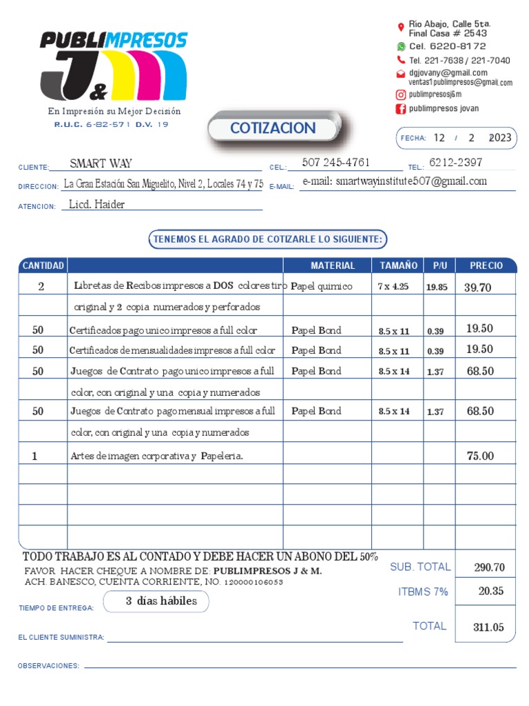 Cotizacion papeleria.pdf | PDF | Impresión