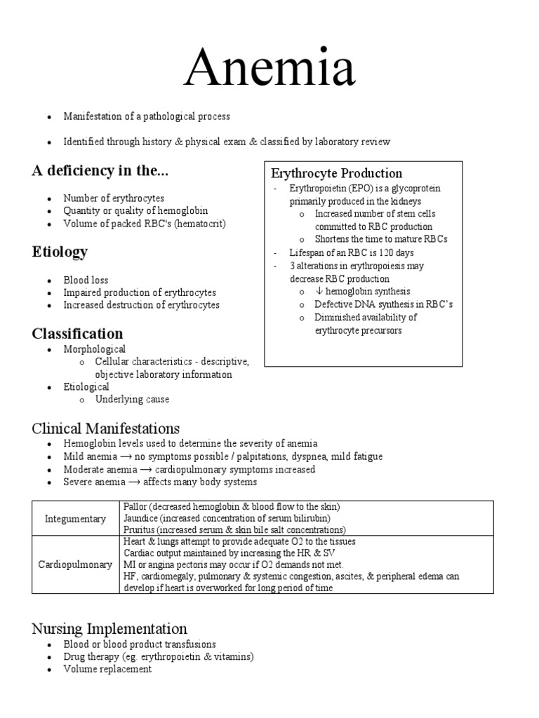 Anemia & Leukemia Notes | PDF | Leukemia | Anemia