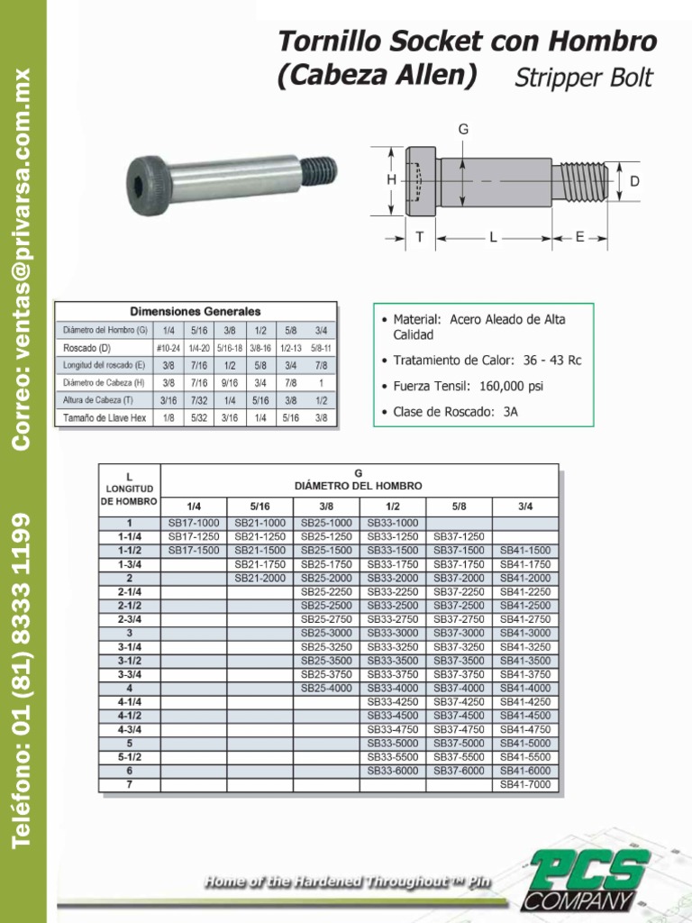 33 Tornillo Socket Con Hombro Cabeza Allen | PDF