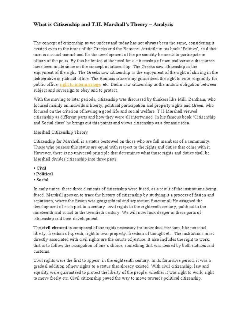 T.H. Marshall's Citizenship Theory Explained | PDF