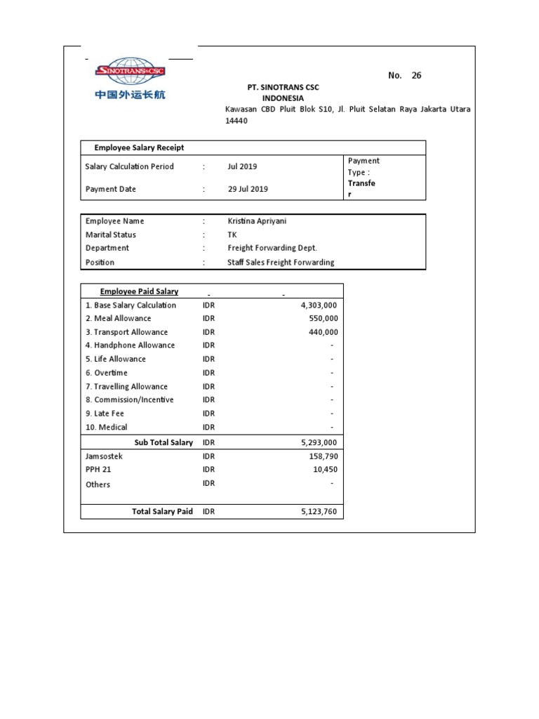 Slip Gaji | PDF | Expense | Factor Income Distribution