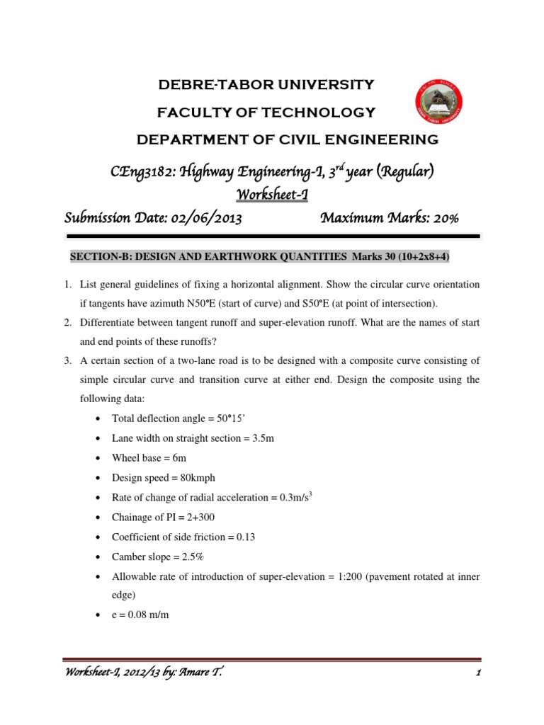 Assignment Highway Engg For 2013 | PDF | Speed | Slope Assignment Highway Engg For 2013 | PDF | Speed | Slope