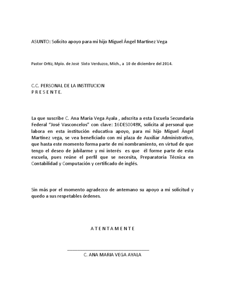 Solicitud de Apoyo | PDF