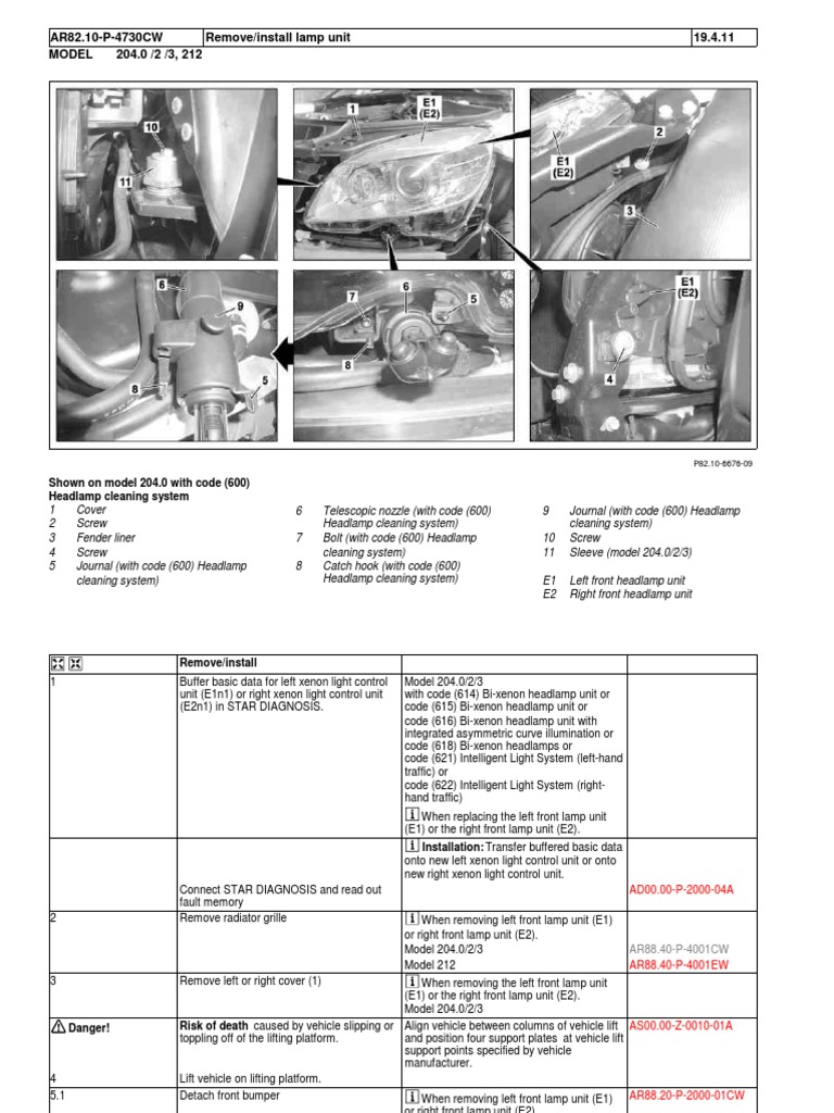 W212 Headlight Removal and Wiring Guide | PDF | Headlamp | Automotive ...