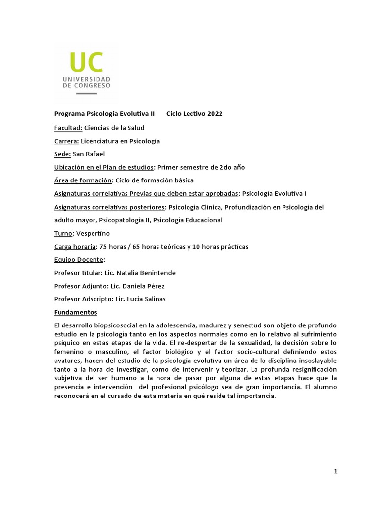 Programa Evolutiva II 2022 | PDF | Sicología | Vejez