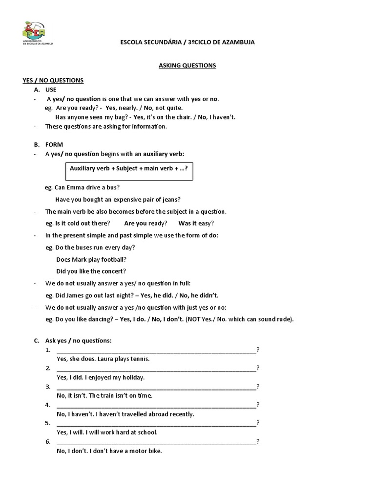 Ask Questions - Worksheet | PDF