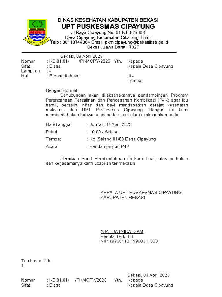 Surat Pemberitahuan Puskesmas | PDF