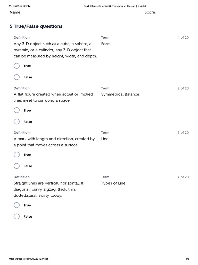 Test - Elements of Art & Principles of Design - Quizlet PDF | PDF ...