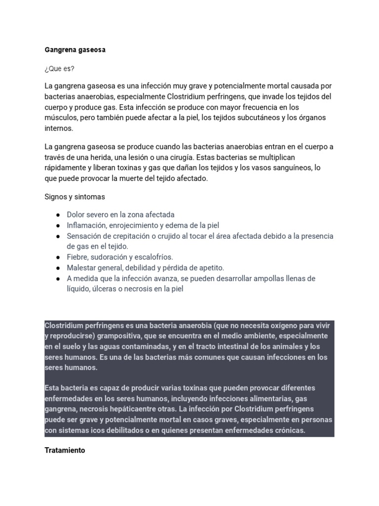Tratamiento y síntomas de gangrena gaseosa | PDF | Ciencias de la Salud ...