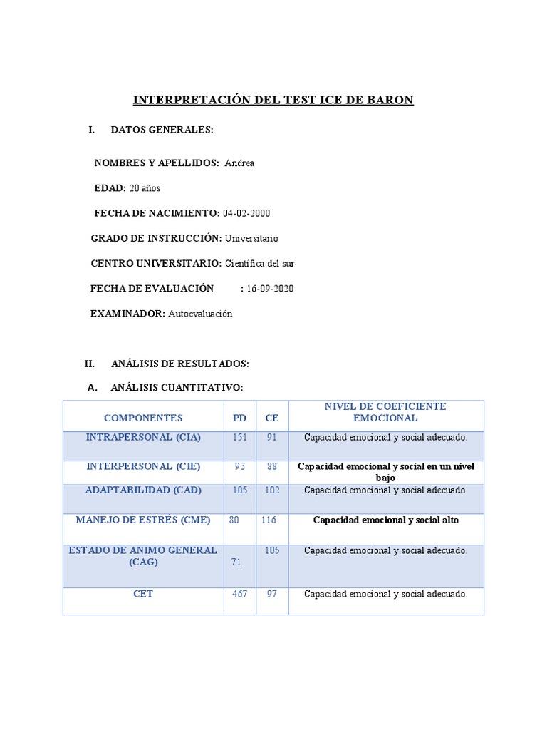 Modelo de InterpretaciónTEST ICE BARON | PDF | Las emociones | Empatía