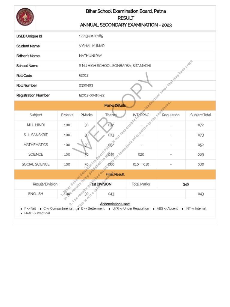 Secondary Annual Result 2023 PDF | PDF