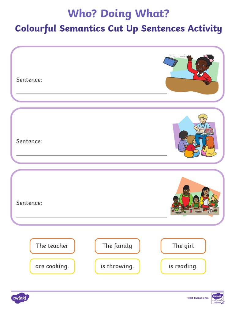 Who - Doing What - Colourful Semantics Cut Up Sentences | PDF
