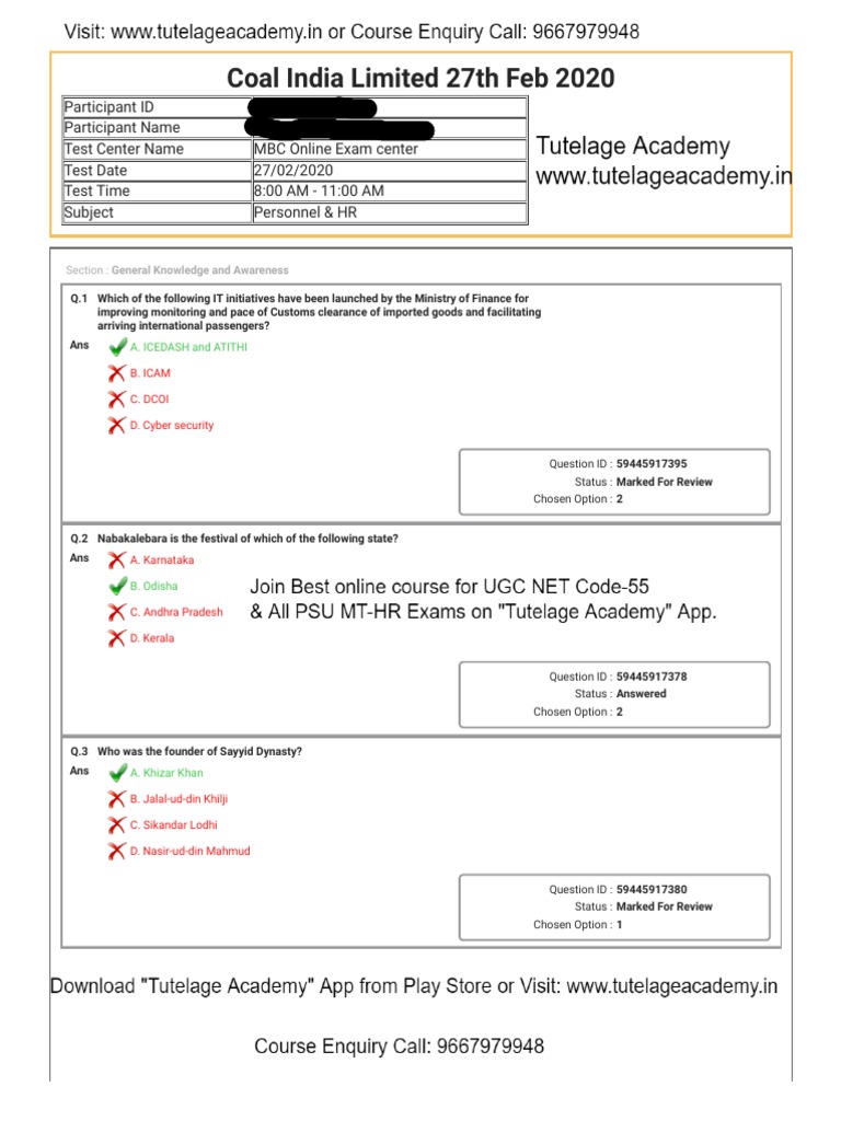 CIL MT HR 2020 Paper by Tutelage Academy | PDF | Interest