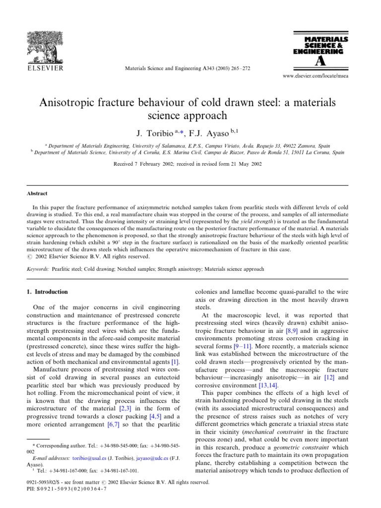 Anisotropic Fracture Behaviour of Cold Drawn Steel - A Materials ...