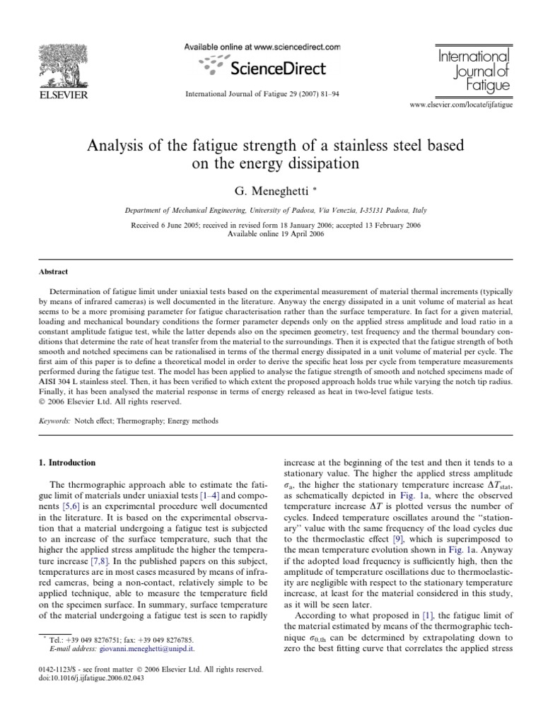 Fatigue Strength Analysis of AISI 304L | PDF | Fatigue (Material ...