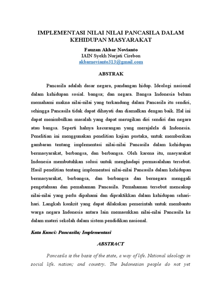 Artikel Pancasila IMPLEMENTASI NILAI NILAI PANCASILA DALAM KEHIDUPAN MASYARAKAT | PDF