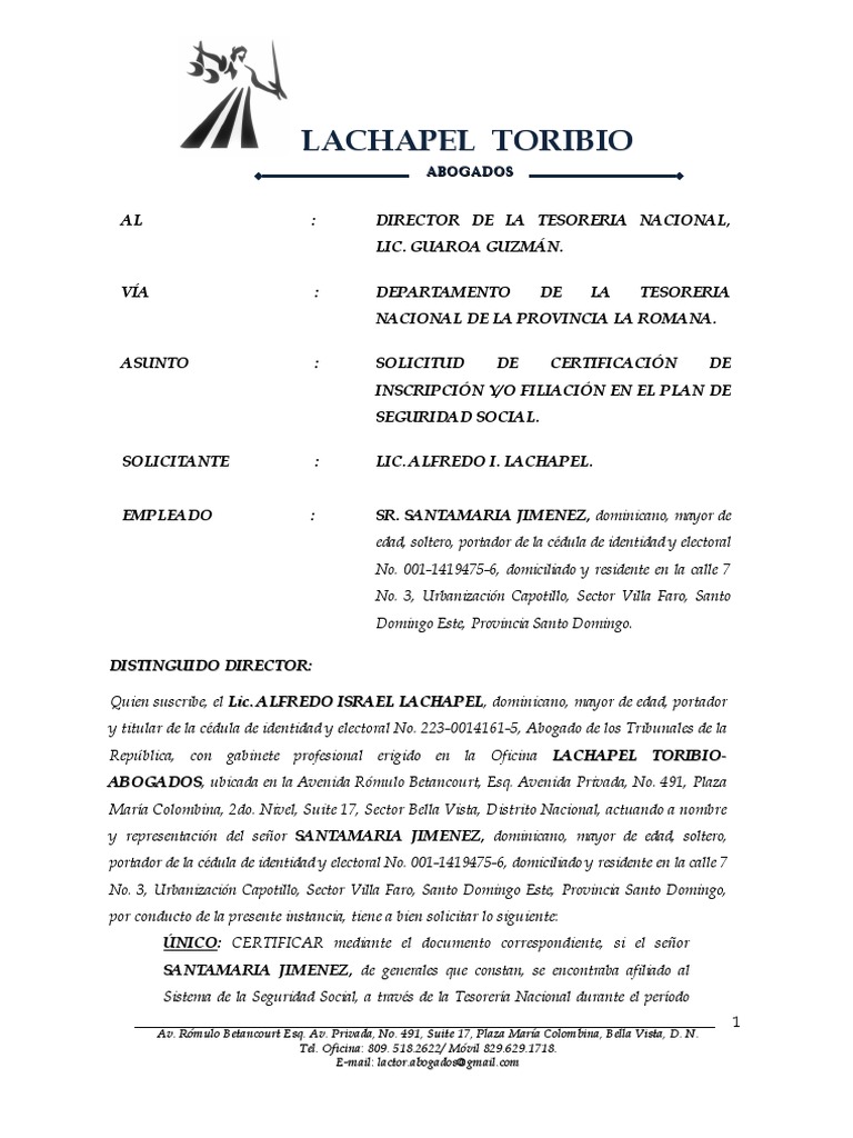 Solicitud Certificacion TSS | PDF | República Dominicana | Gobierno