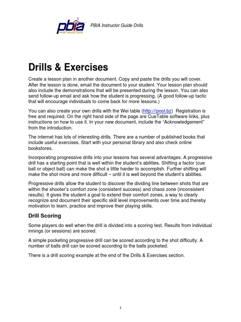 PBIA Instructor Drills PDF | Download Free PDF | Lesson Plan | Drill