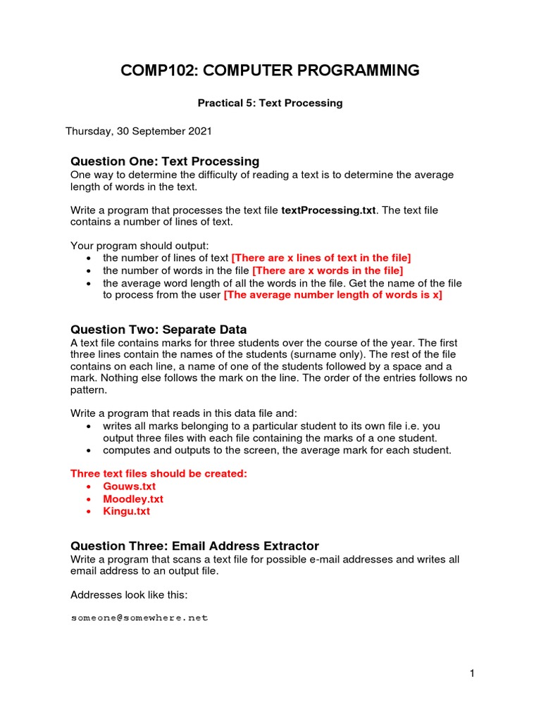 Practical 5 - Text Processing PDF | PDF | Computer File | Computer Program