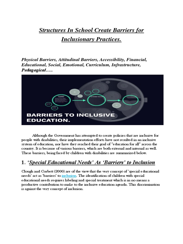 Barriers to Inclusive Education Explained | PDF | Inclusion (Education ...