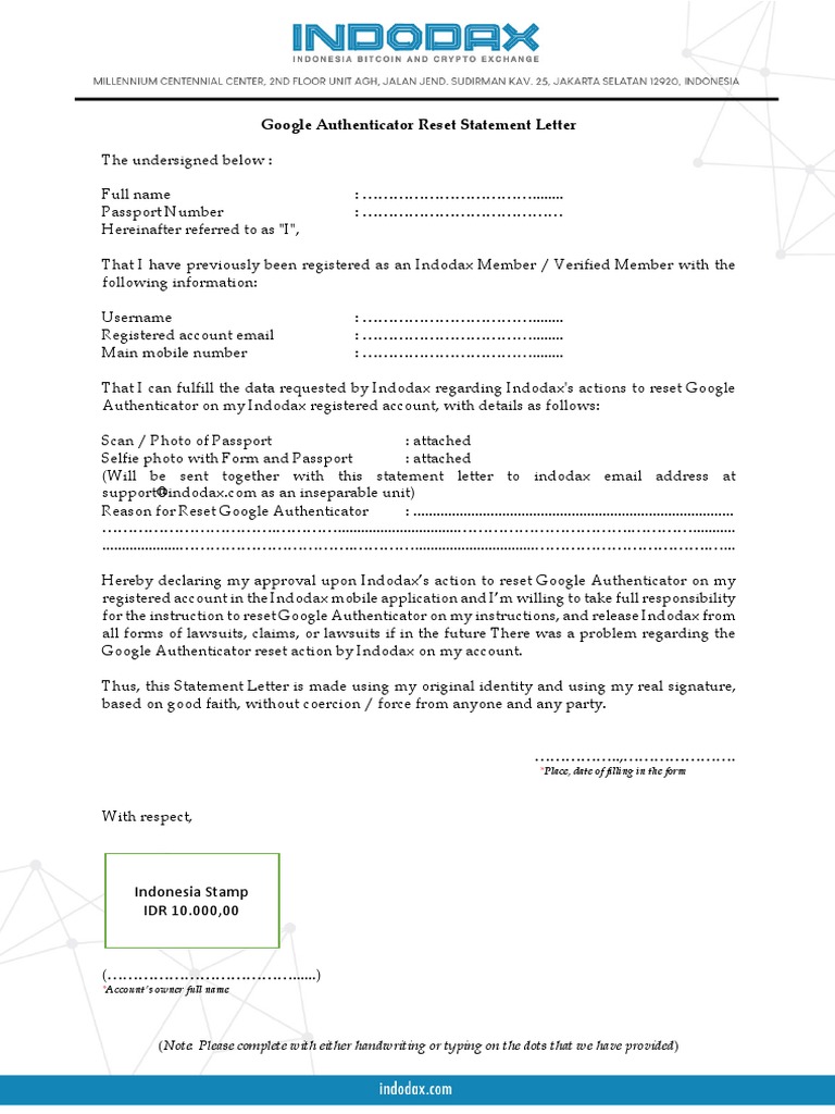 Google Authenticator Reset - Statement Letter | PDF