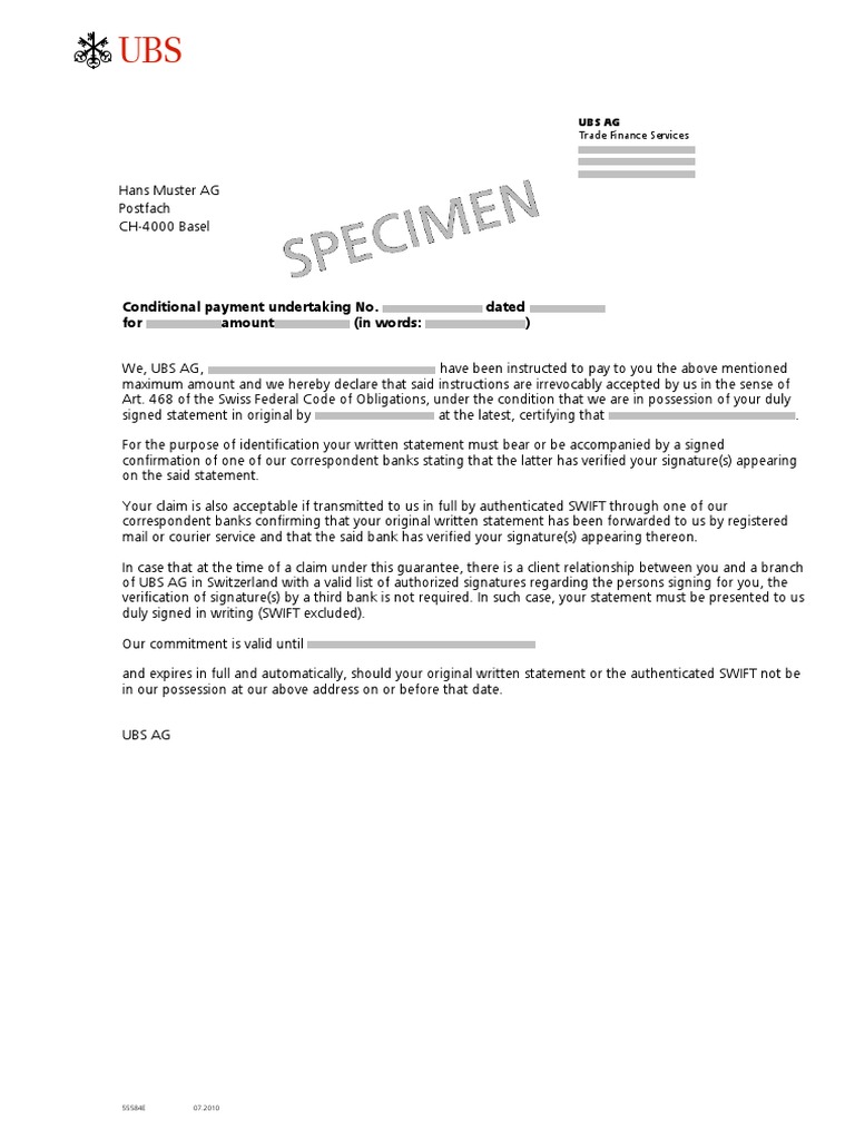 Conditional Payment Undertaking: Instructions for Payment and Claim ...