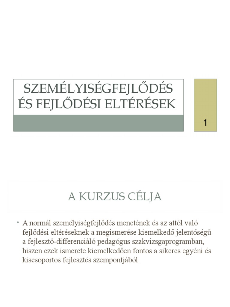 Személyiségfejlődés És Fejlődési Eltérések | PDF