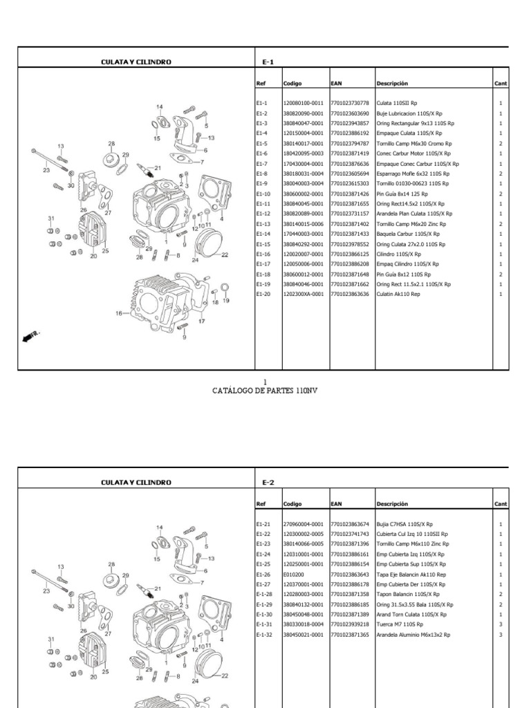 Catalogo de Partes Ak 110 NV 2012 | PDF