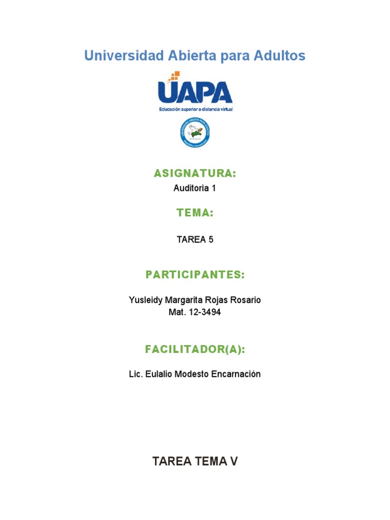 Tarea V de Auditoria | Descargar gratis PDF | Auditoría | Economias