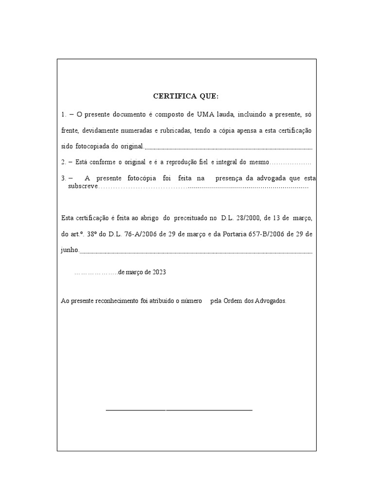 Certificação de Fotocópia | PDF