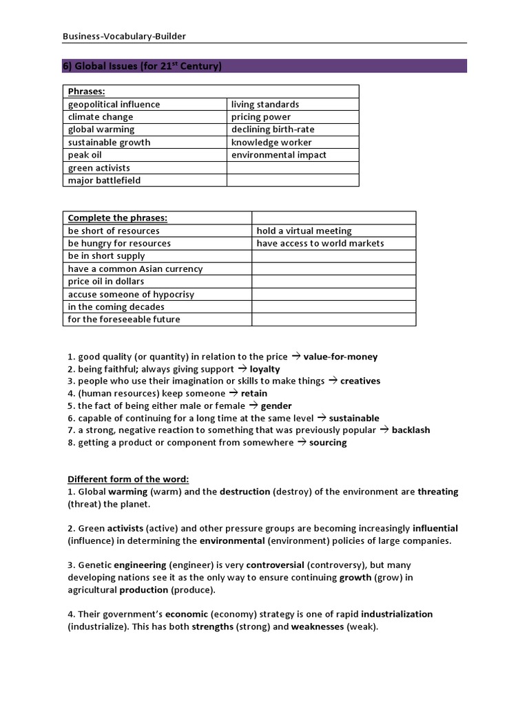 Business English - Vocabulary Builder | PDF | Salary | Warehouse
