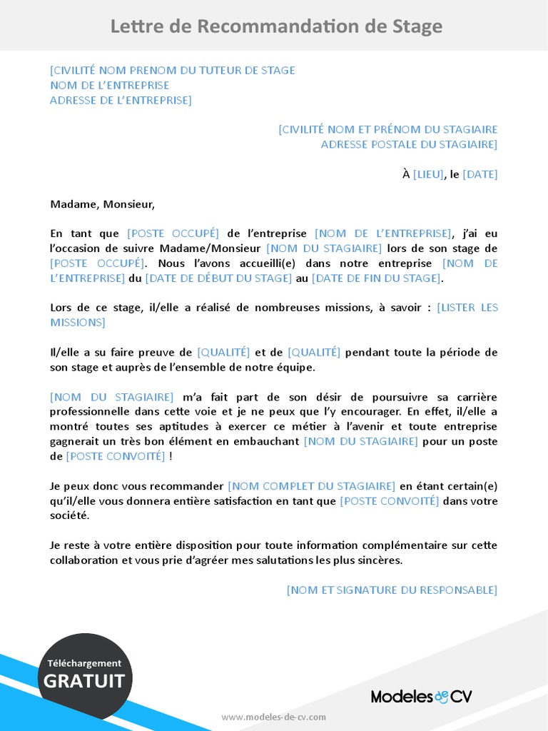 35 Lettre de Recommandation Stage | PDF