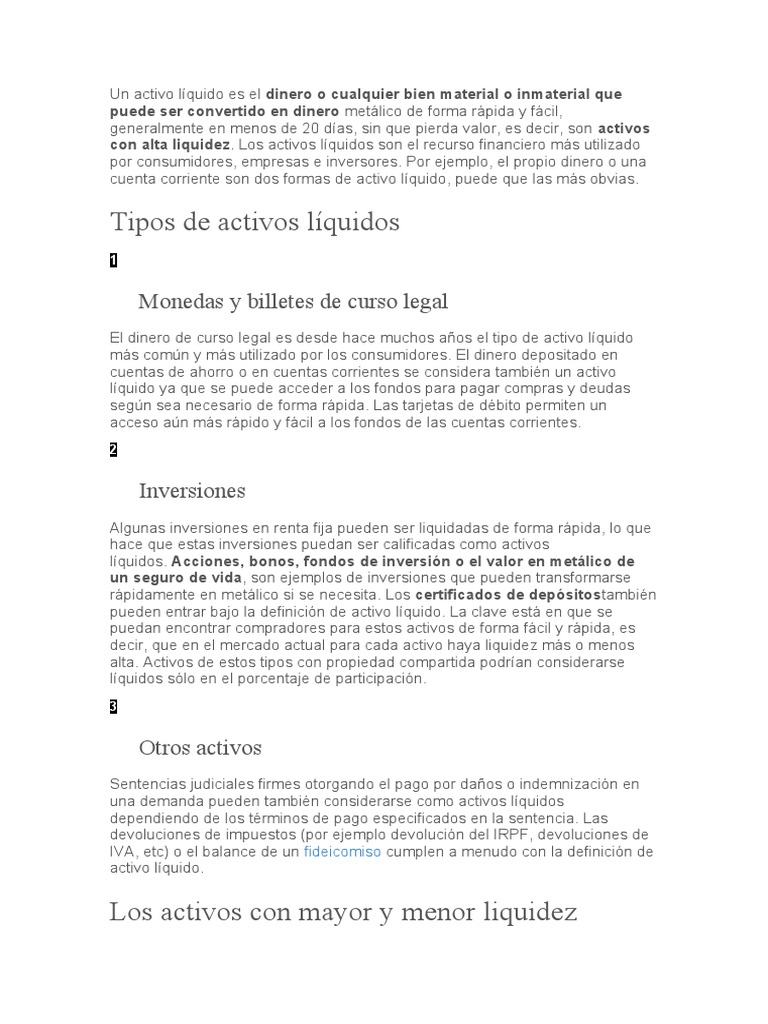 Activo Liquido | PDF | Liquidez de mercado | Dinero