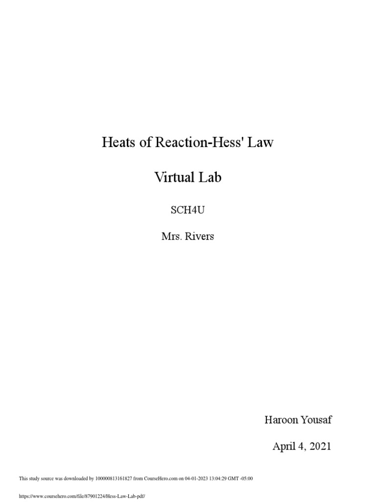 Hess Law Lab PDF | PDF
