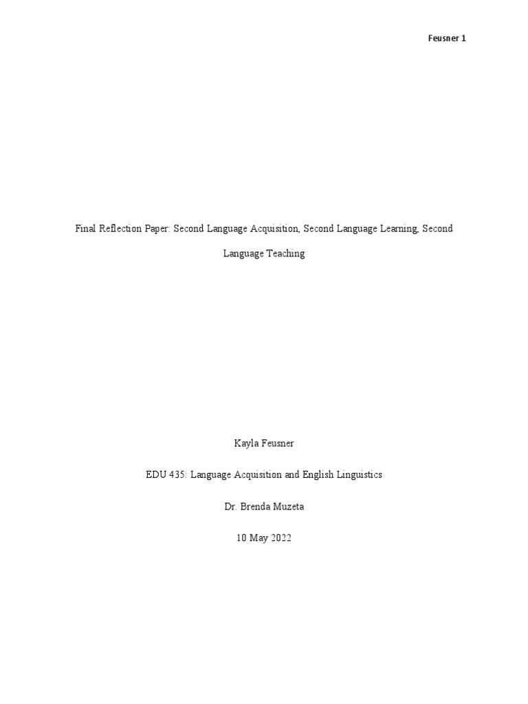 Edu 435 Final Reflection Paper | PDF | Second Language Acquisition | English As A Second Or ...