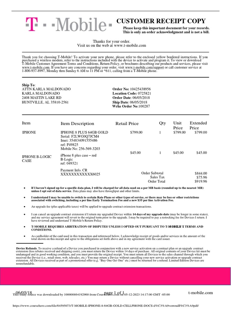 T MOBILE IPHONE 8 64GB GOLD CELLPHONE DOCS D Verrouill PDF | PDF ...