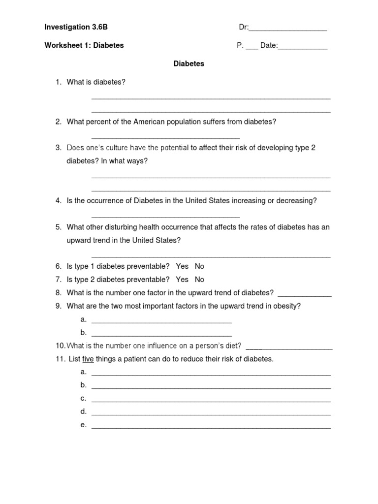 Diabetes Worksheet and FAQs | PDF | Wellness