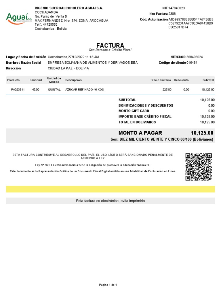 Eba 1 PDF | PDF | Factura | Bolivia