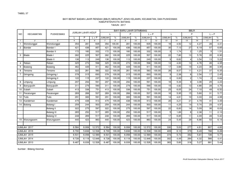 Tabel 37.data BBLR Profil 2017 Dinkes OK 1 PDF | PDF