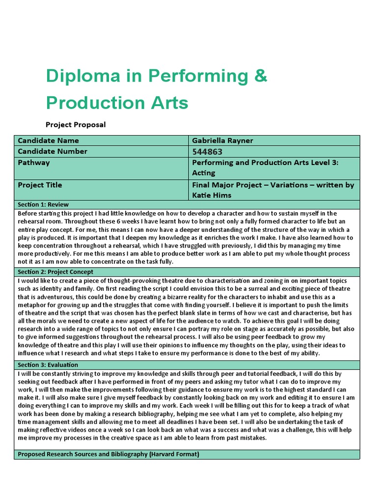 Project Proposal Form - Variations | PDF | Thought | Cognition