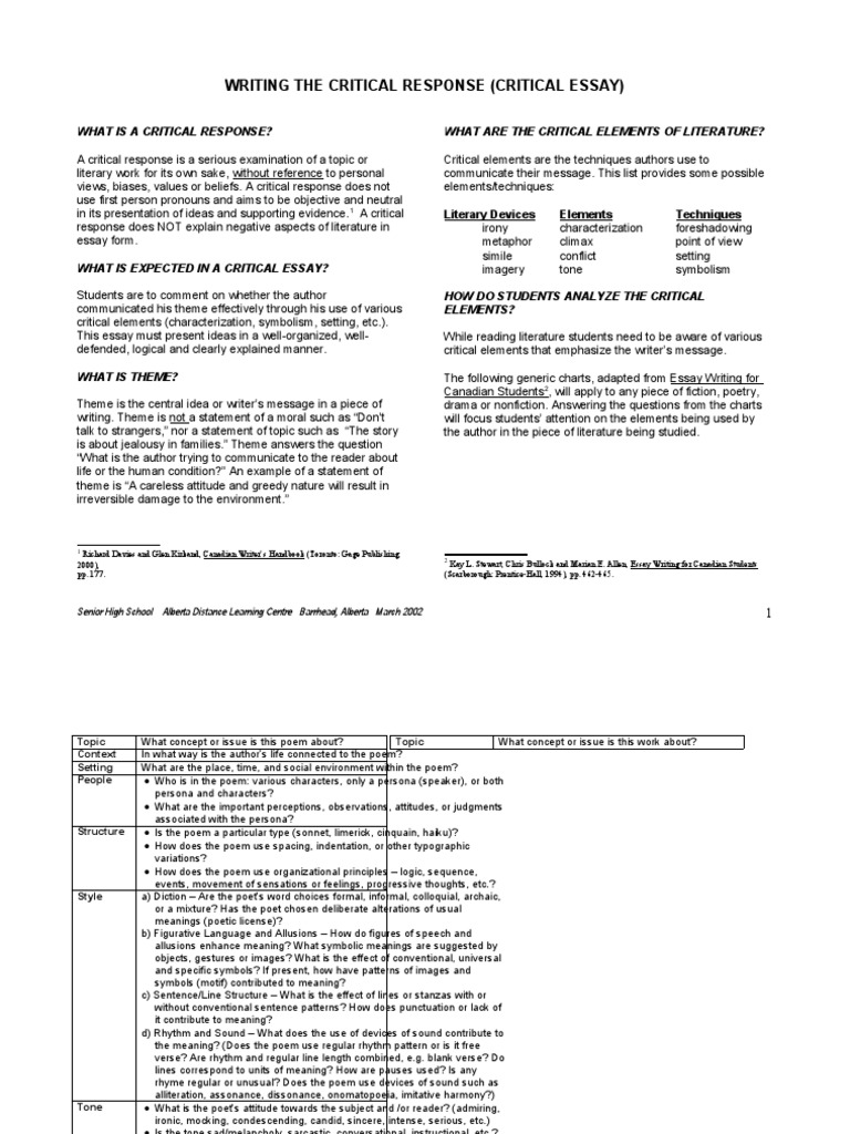 Writing A Critical Response | PDF | Poetry | Essays