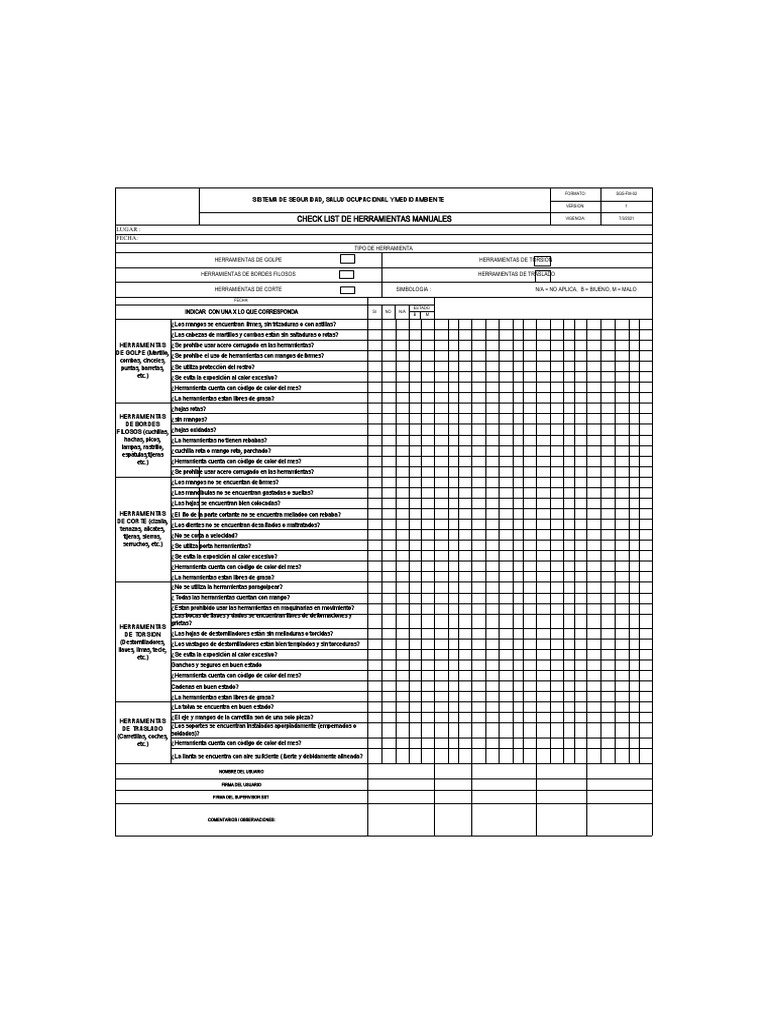 Formato de Inspeccion de Herramientas Manuales | PDF | Herramientas ... Formato de Inspeccion de Herramientas Manuales | PDF | Herramientas ...