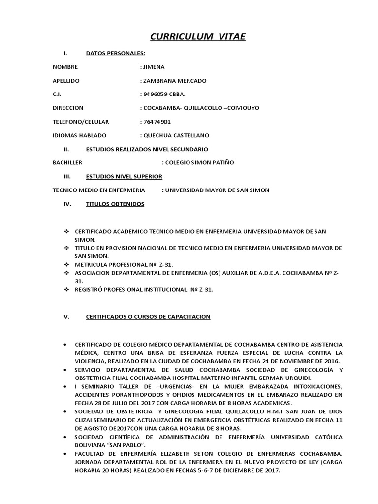 Curriculum Vitae Jimena | PDF | Enfermería | Medicina Familiar
