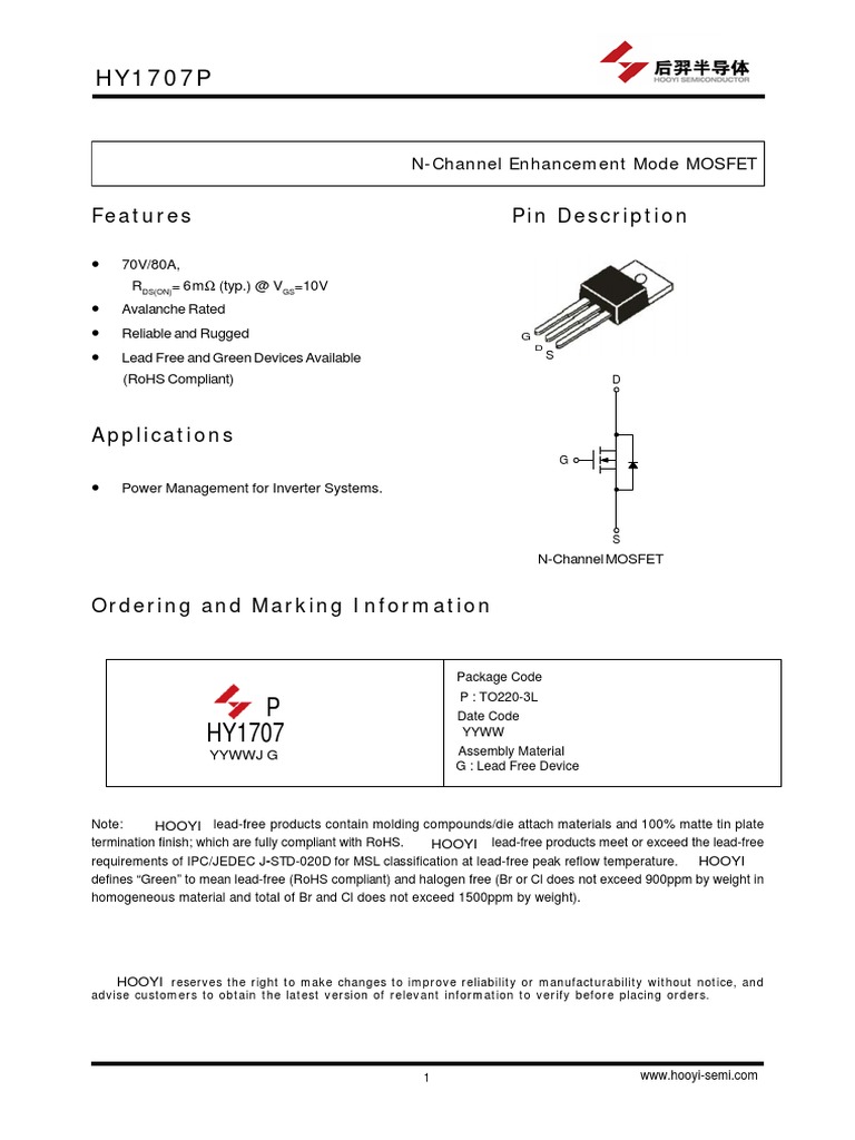 N-Channel MOSFET Specs & Features | PDF | Diode | Field Effect Transistor