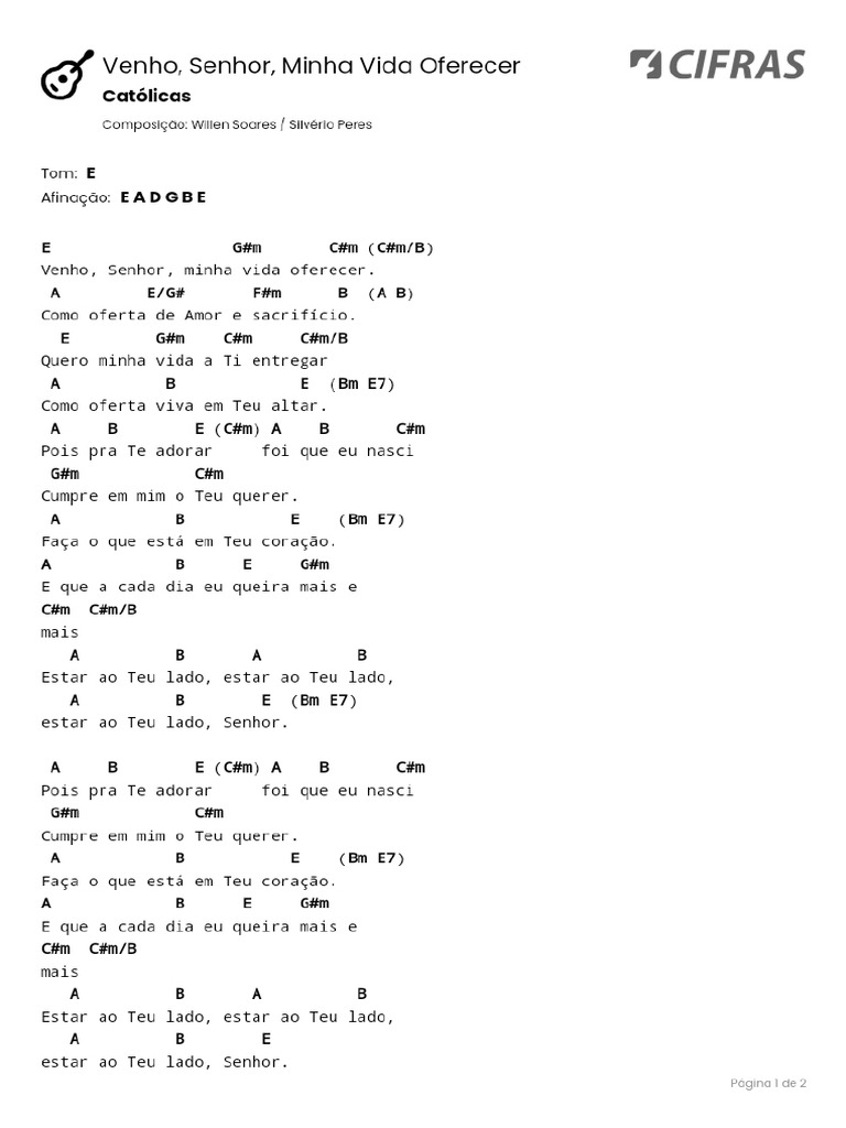CIFRAS - Cifra - Catolicas - Venho Senhor Minha Vida Oferecer | PDF