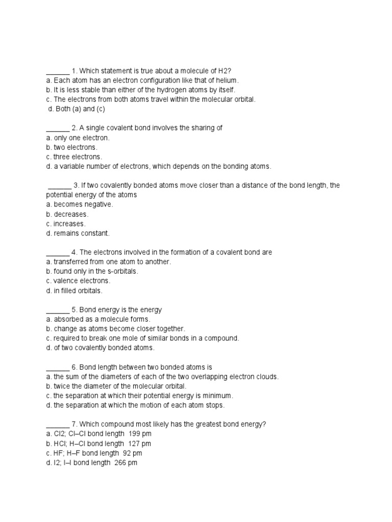 Covalent Compounds Quiz 1 | PDF | Chemical Bond | Covalent Bond