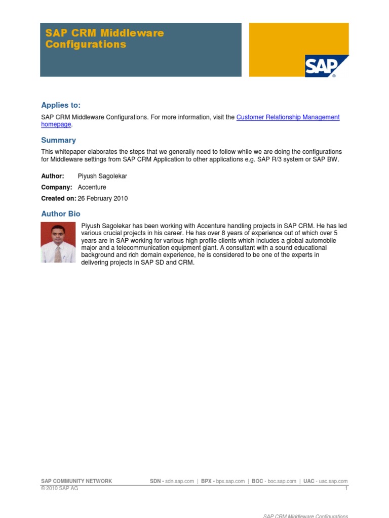 SAP CRM Middle Ware Configurations | PDF | Customer Relationship ...